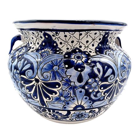 Talavera Pottery Planter Mexican Ceramic Flower Pot X Large Blue White
