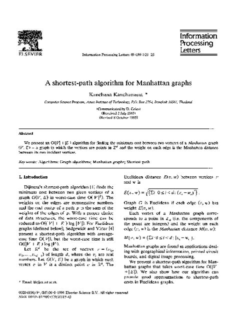 Pdf A Shortest Path Algorithm For Manhattan Graphs