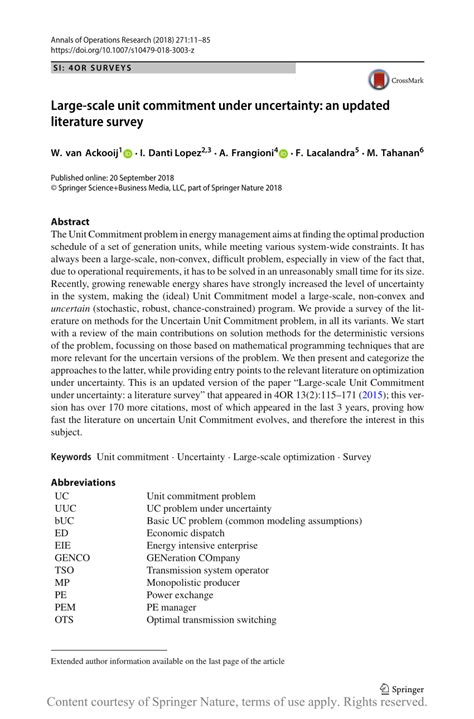 Large Scale Unit Commitment Under Uncertainty An Updated Literature