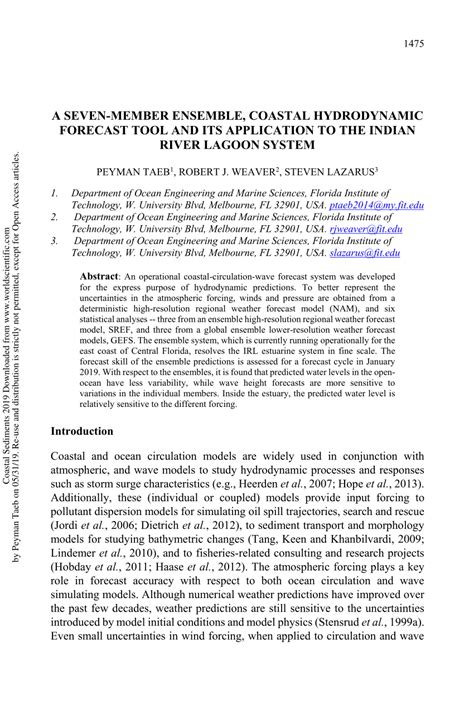 Pdf A Seven Member Ensemble Coastal Hydrodynamic Forecast Tool And Its Application To The