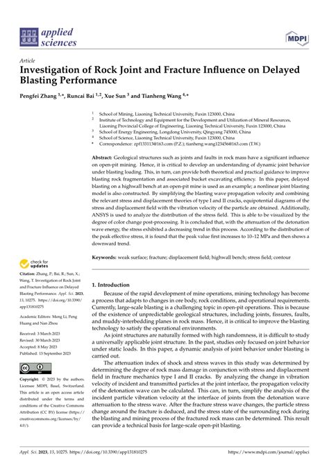 Pdf Investigation Of Rock Joint And Fracture Influence On Delayed Blasting Performance