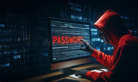A Hacker In A Hooded Sweatshirt Grabs The Word Password On A Computer