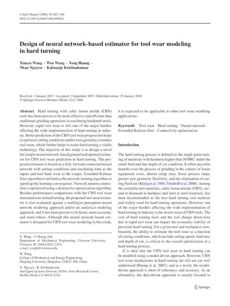pdf design of neural network based estimator for tool wear modeling