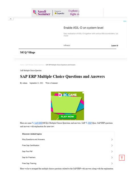 Sap Erp Multiple Choice Questions And Answers Mcq Village01 Pdf