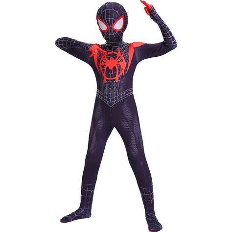 Детски костюм от ликра Marvel Spiderman Miles Morales 7 8 години 125 135 см Черен червен