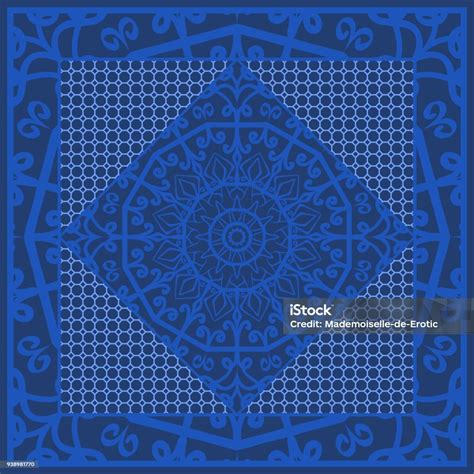 파란색 두건 패턴 꽃 스타일 기와 함께 인쇄 베개 양탄자 양탄자를 위한 디자인 벡터 일러스트 레이 션 0명에 대한 스톡 벡터 아트 및 기타 이미지 Istock