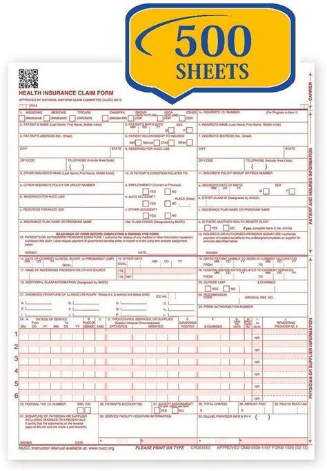Cms 1500 Health Insurance Claim Forms New 02 12 Version Hcfa Pack Of