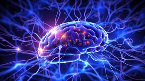 Intriguing Illustration Of A Brain With Vibrant Electrical Impulses Sparking Within Stock
