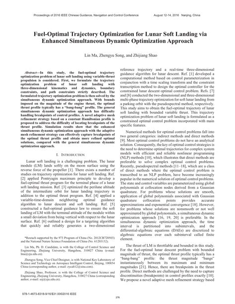 Pdf Fuel Optimal Trajectory Optimization For Lunar Soft Landing Via Enhanced Simultaneous