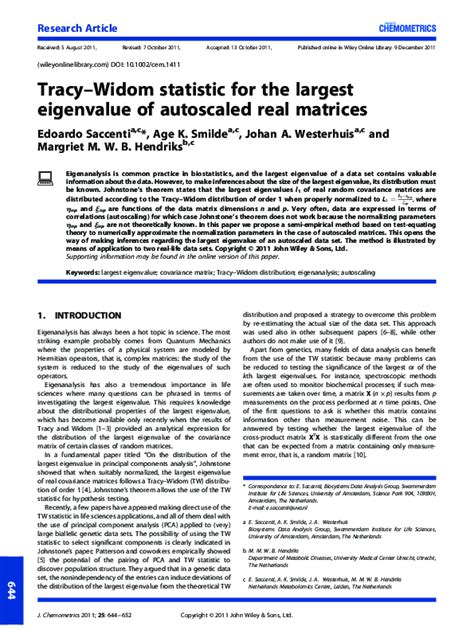 pdf tracy widom statistic for the largest eigenvalue of autoscaled