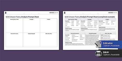 Gcse Poetry Analysis Prompt Sheet Hecho Por Educadores