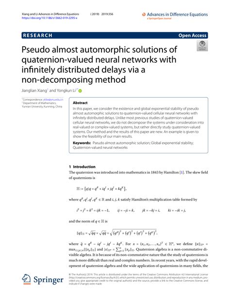Pdf Pseudo Almost Automorphic Solutions Of Quaternion Valued Neural Networks With Infinitely