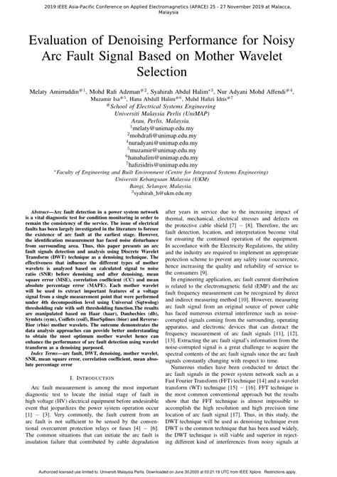 Pdf Evaluation Of Denoising Performance For Noisy Arc Fault Signal Based On Mother Wavelet