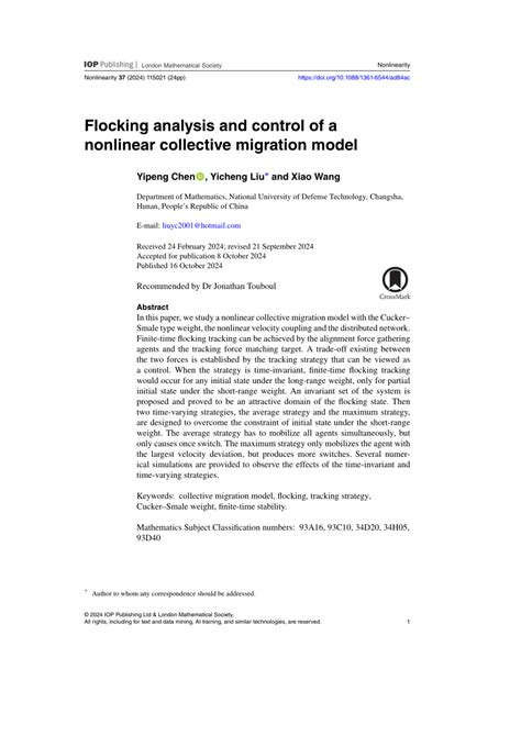 Flocking Analysis And Control Of A Nonlinear Collective Migration Model