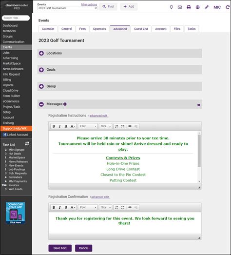 Event Registration Instructions And Confirmation Message Chambermaster