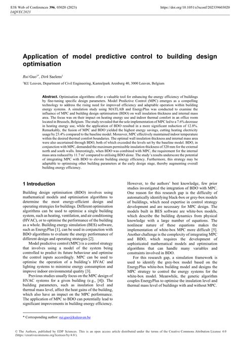 PDF Application Of Model Predictive Control To Building Design Optimisation