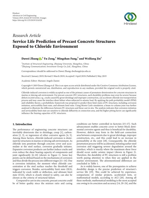 Pdf Service Life Prediction Of Precast Concrete Structures Exposed To Chloride Environment