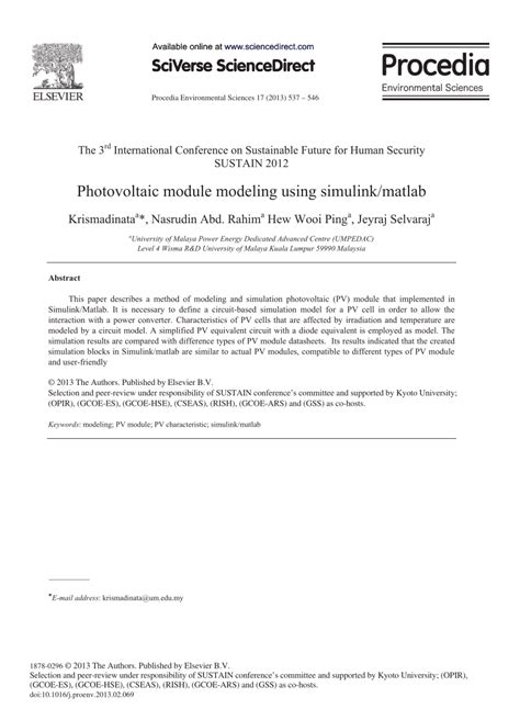 Pdf Photovoltaic Module Modeling Using Simulinkmatlab