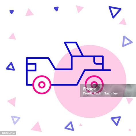 흰색 배경에 격리 라인 군사 지프 아이콘 다채로운 개요 개념 벡터 4x4 자동차에 대한 스톡 벡터 아트 및 기타 이미지