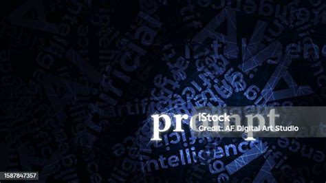 인공 지능의 흩어져있는 텍스트에 빛나는 프롬프트 단어 어두운 텍스트 배경에 미래 기술 바탕 화면 배경 무늬 개념에 대한 스톡 벡터 아트 및 기타 이미지 Istock