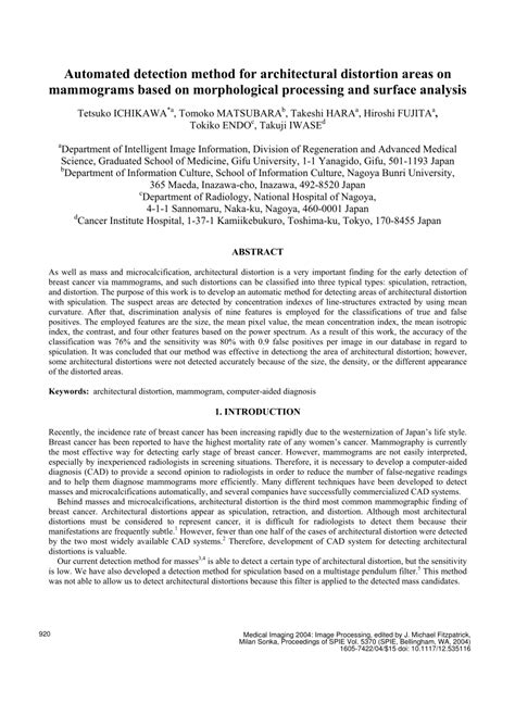 Pdf Automated Detection Method For Architectural Distortion Areas On Mammograms Based On