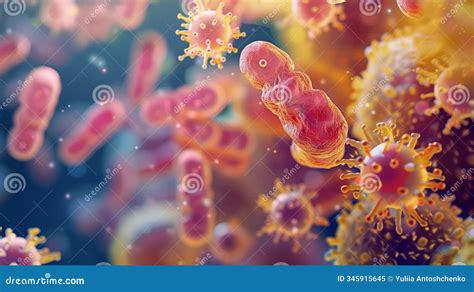 Exploration Of Cocci Bacteria Under Microscopic View With Vibrant Coloration And Detail Stock