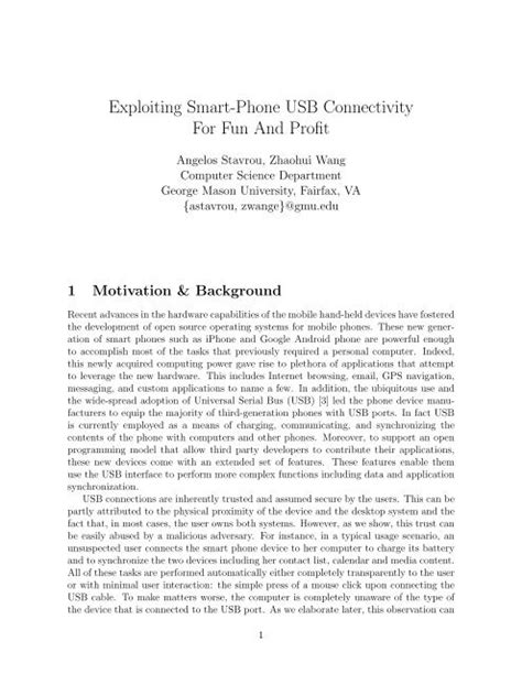 Exploiting Smart Phone Usb Connectivity For Fun And Black Hat