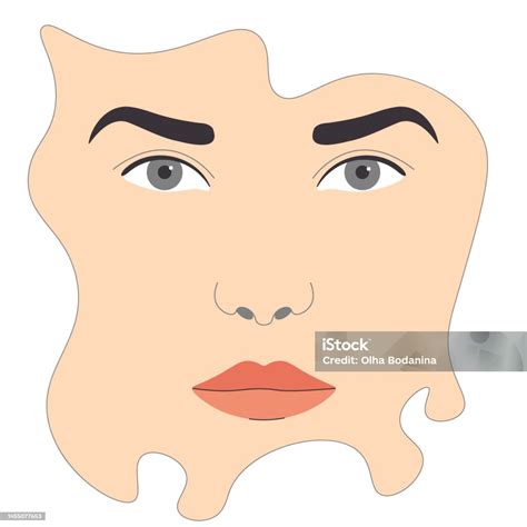 회색 눈과 붉은 입술로 여성의 얼굴을 그리며 추상적인 보르마 얼굴 흰색 배경에 벡터로 분리된 그림을 그립니다 가죽에 대한 스톡