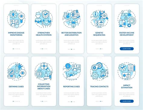 Disease Monitoring Blue Onboarding Mobile App Screen Set Walkthrough 5 Steps Editable Graphic