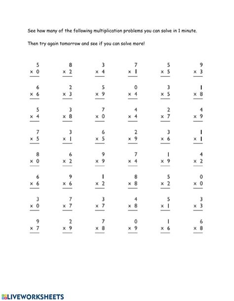 Mad Minute Multiplication Worksheets Printable Worksheets