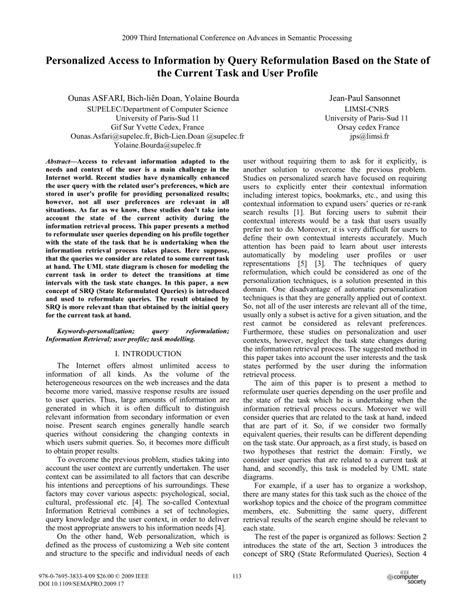 Pdf Personalized Access To Information By Query Reformulation Based On The State Of The