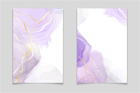 황금 균열추상 고급 라벤더 액체 수채화 배경 파스텔 바이올렛 대리석 알코올 잉크 그리기 효과 결혼 초대를 위한 벡터 일러스트 디자인 템플릿 라벤더 색상 묘사에 대한 스톡