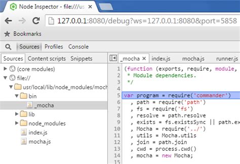 Javascript Debug Remote Mochajs Test With Node Inspector Stack