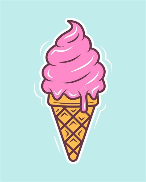 Ice Cream Cone Cartoon Style Vector Illustration Isolated On A Yellow