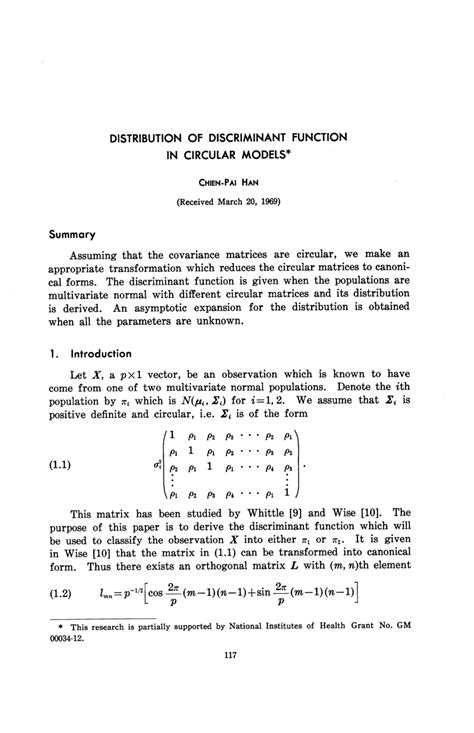 Pdf Distribution Of Discriminant Function In Circular Models