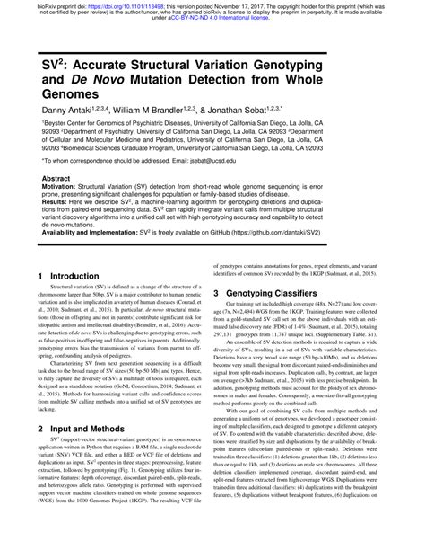 Pdf Sv 2 Accurate Structural Variation Genotyping And De Novo Mutation Detection From Whole