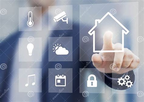 Smart Home Assistant Dashboard Controls Automation User Touching Virtual Button Stock Image