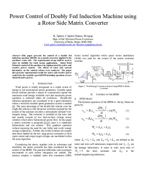 Pdf Power Control Of Doubly Fed Induction Machine Using A Rotor Side Matrix Converter