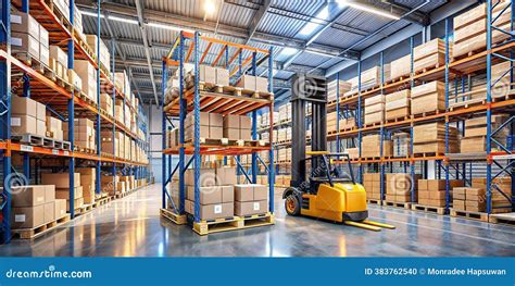 Optimized Warehouse Storage Efficient Inventory Management With Stacked Pallets And Bright