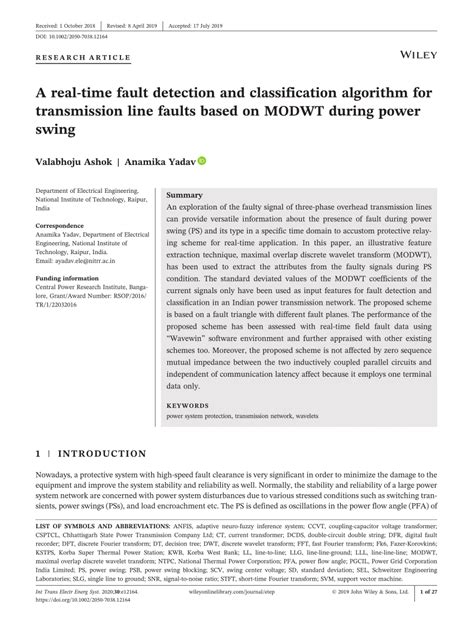 a real time fault detection and classification algorithm for