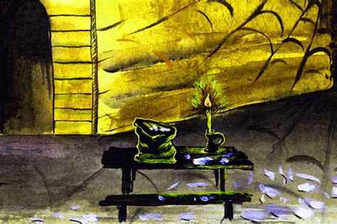 유행 일러스트 는 현대 미술 작품 내 원래 유화 캔버스 인상파 수평 인테리어 복고풍 스타일 정물 테이블 증권과 불타는 촛불 벤치 저녁 빛 색상의 노란 영역 드로잉에 대한