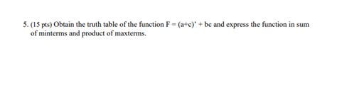 Solved 5 15 Pts Obtain The Truth Table Of The Function F
