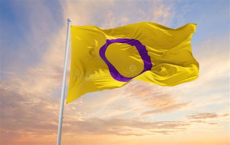 Intersex Pride Flag Waving In The Wind At Cloudy Sky Freedom And Love