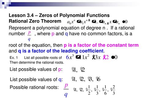 ppt lesson 3 4 zeros of polynomial functions rational zero theorem powerpoint presentation