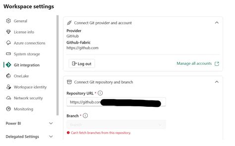 Devops Branches Not Visible In Ms Fabric Github Integration Stack Overflow