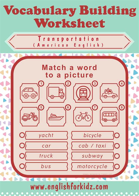Transportation Worksheets Word To Picture Matching