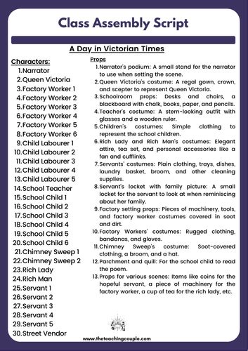 The Victorians Class Assembly Script Teaching Resources