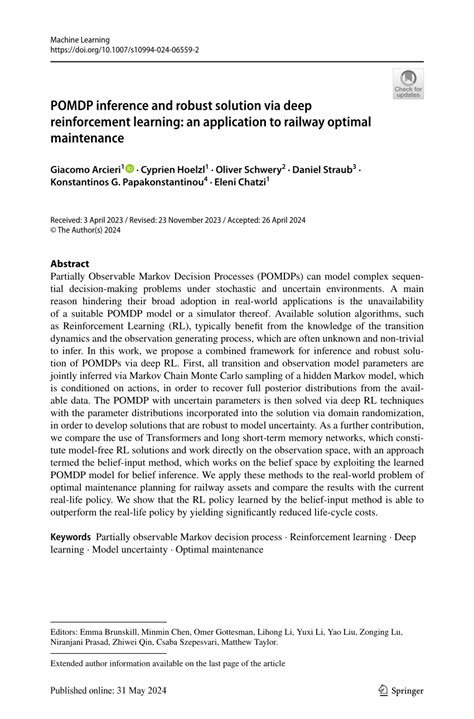 pdf pomdp inference and robust solution via deep reinforcement