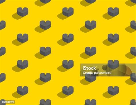 하트 사랑 기호 3d 아이소메트릭 원활한 패턴 발렌타인 데이 컨셉 포스터 및 배너 수직 디자인 일러스트레이션 복사 공간 노란색