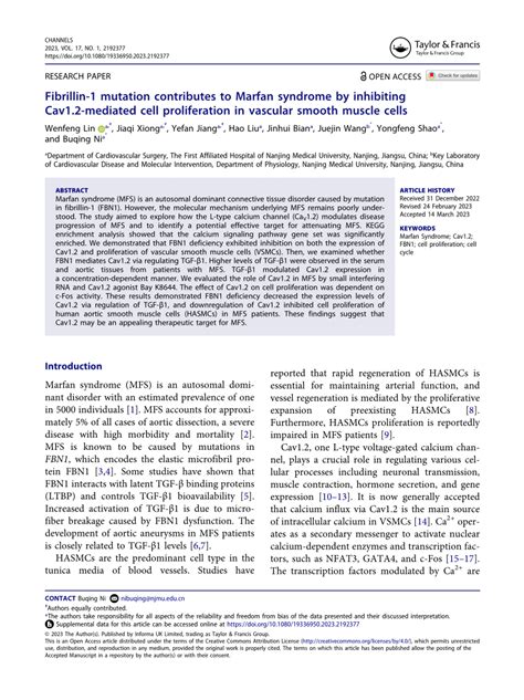 Pdf Fibrillin 1 Mutation Contributes To Marfan Syndrome By Inhibiting Cav12 Mediated Cell